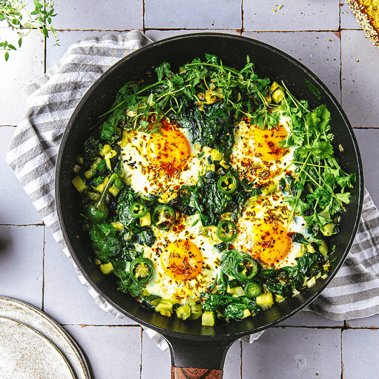 Koolhydraatarm Groene Shakshuka met Spinazie en Ei
